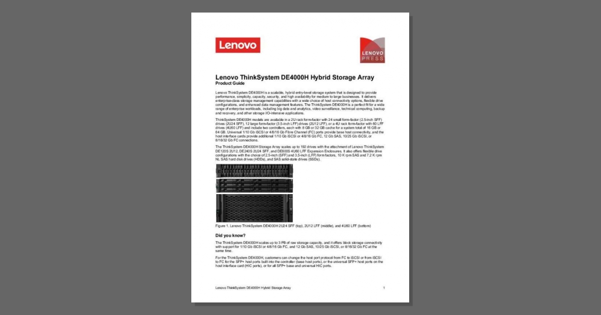 Lenovo ThinkSystem DE4000H Hybrid Storage Array